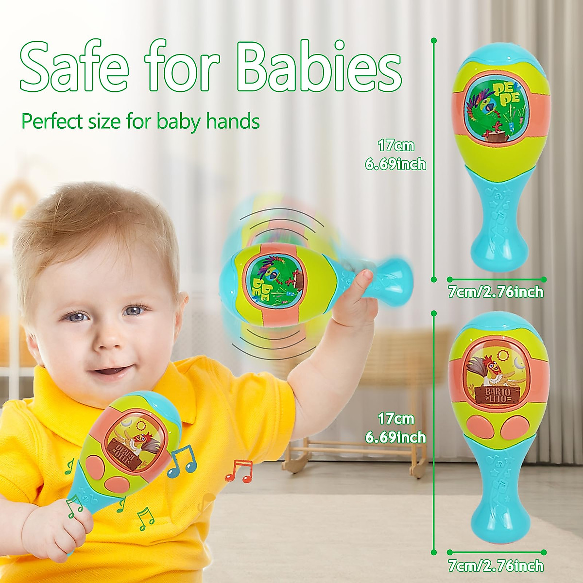 La Granja De Zenon Newborn Toys Bartolito Maracas for Kids with Electric,Egg Shakers Maracas and Baby Rattles 0-6 Months,Musical Instrument for Party Games Baby Party Favors（2PCS）