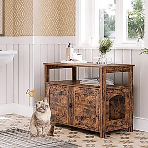HOOBRO Litter Box Enclosure, Cat Litter Box Furniture Hidden, Enclosed Cat Toilet, Litter House, Large Size, with Extra Storage Space, Side Table, Coffee Table, Nightstand, Rustic Brown FG038MW01
