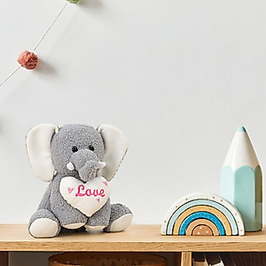 MODIFYI Plush Toys, Gift Toy, Huggable Elephant Stuffed Animal Toy, Hugging A Heart-Shaped Toy, Soft and Lovely Plush Puppy, Washable, Suitable for Newborns, Toddlers, Kids, Multi, Grey, 9"