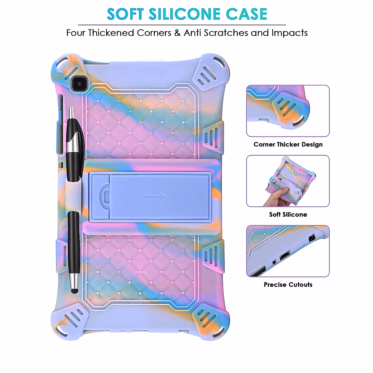 DETUOSI Case for Samsung Galaxy Tab A7 Lite 8.7 inch 2021 SM-T220/T225/T227u, with Stylus Pen & Shoulder Strap, Soft Silicone Lightweight Protective Cover , Rose Red & Purple