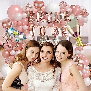 180Pcs Bachelorette Party Decorations,Pink Rose Gold Decor,Bridal Shower Party Supplies Balloon Arch,Bride To Be Party Favors Tableware Set Plates Fork Cups Napkins Tablecloth,Sash,Vail,Tiara