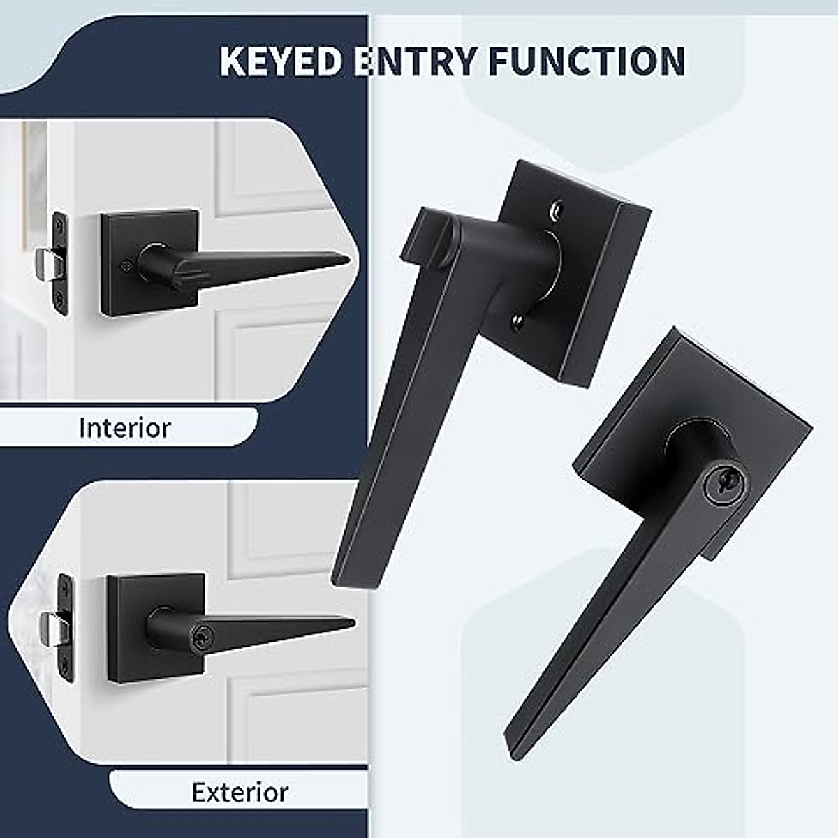 LOQRON Heavy Duty Entrance Door Lever Keyed Entry Door Handle with Lock and Keys Reversible for Matte Black Handle for Bedroom, Office or Front Door