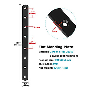 MOUNTAIN_ARK 10 Pack Black Flat Mending Plate, 11-5/8" x 3/4" Steel Straight Connector for Wood