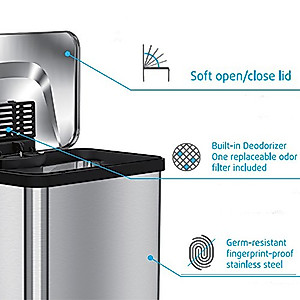 iTouchless Airstep 18 Gallon Step Pedal Trash Can with AbsorbX Odor Control System, 68 Liter Extra Capacity Stainless Steel Commercial Grade Garage Bin for Home and Office Kitchen