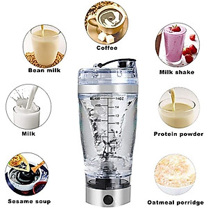 Electric Protein Shaker, Blender Bottle for gym or preworkout, Shaker Water Bottle with Action-Rod Wire Mixer, drink mixer, Shaker Bottles for Protein Mixes With Storage 16oz (black)