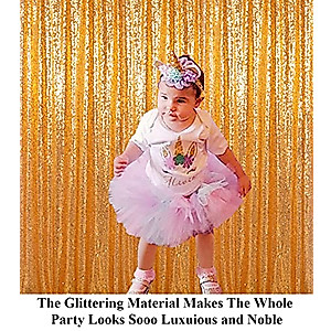 Partisout Sequin Curtain Backdrop 8ftx10ft Sequin Backdrop Sequence Backdrop Party Glitter Backdrop Sparkle Backdrop Wedding Photo Backdrop and Shimmer Backdrop (8ftx10ft, Gold)
