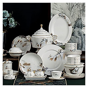 GagalU Dinner SetsDinnerware Set for Home or Special Restaurant, 99PCS Chinese Style Bone China Dinnerware Set Household Phnom Penh Ceramic Bowl Dishes Plate Service for 12