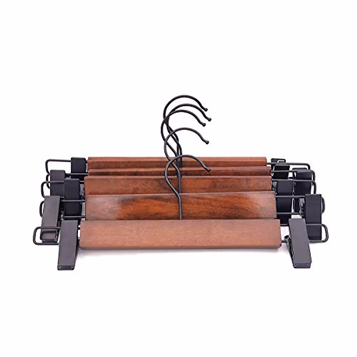 Esbuy Wooden Pants Hangers Finish with Metal Clips Natural Wood Hanger for Skirts Slacks,One Pack of 5 (Walnut)