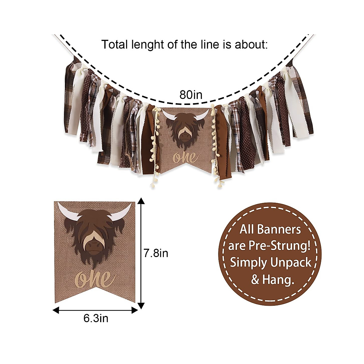 1st Birthday High Chair Banner - Cowboy Rodeo for Party Fabric Decor,Cake Smash Baby Shower,Backdrop Garland for Photo Props (Cowboy Birthday Banner)