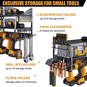 Kayfia Power Tool Organizer Wall Mounted 3 Layer Garage Organization Floating Cordless Drill Holder Heavy Duty Tool Organizers and Storage with Screwdriver/Plier/Hammer/Bit Holder Father's Day Gifts
