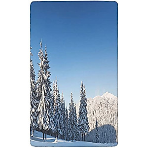 Snow Mountain Themed Fitted Crib Sheet,Standard Crib Mattress Fitted Sheet Soft Toddler Mattress Sheet Fitted-Crib Mattress Sheet or Toddler Bed Sheet,28“ x52“,Sea Blue and Multicolor