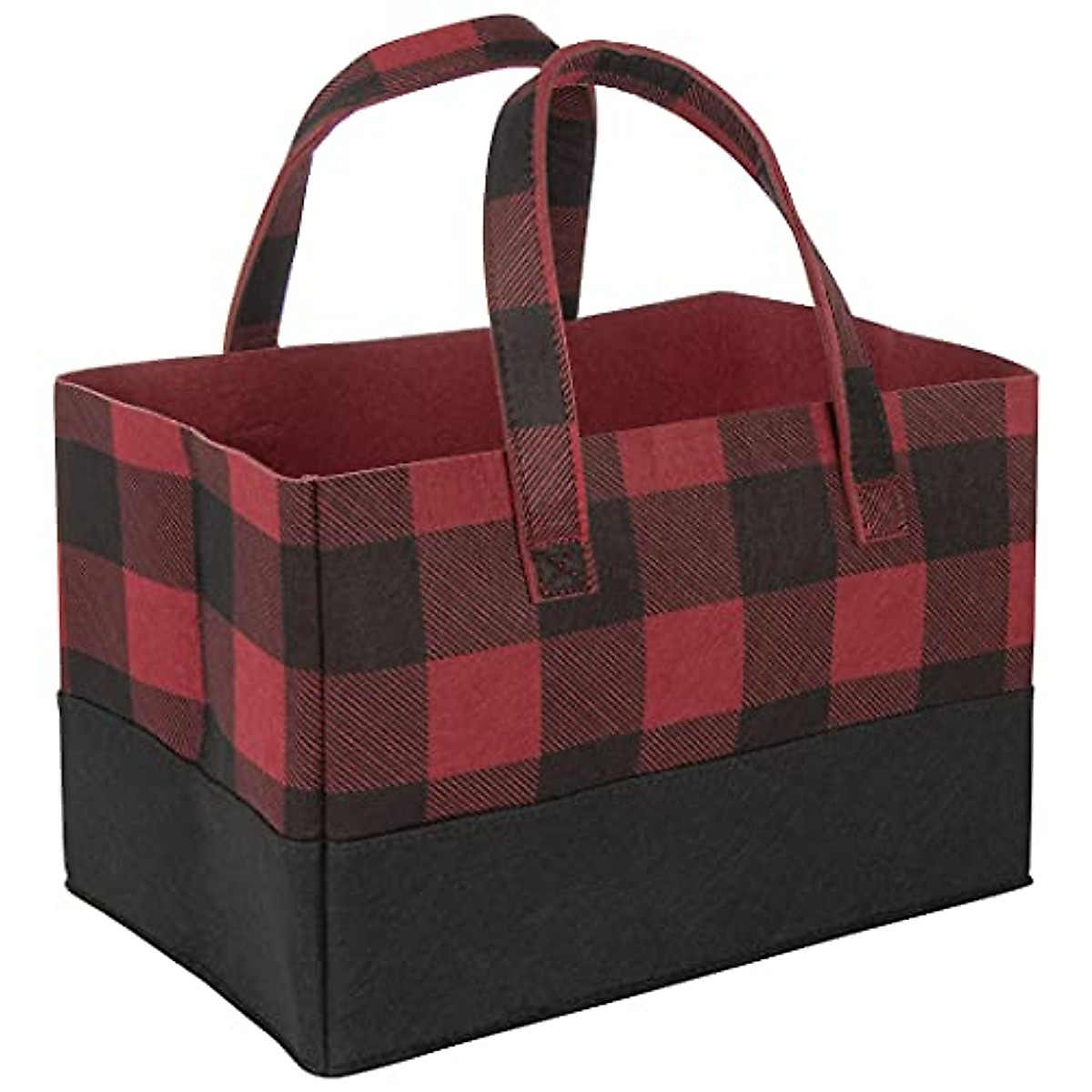 Buffalo Check Felt Essential Storage Tote; Red, Black; Collapsible; Two Handles; 15 in x 10 in x 10 in