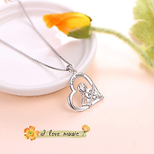 925 Sterling Silver I Love Music Girl Plays Violin Heart Pendant Necklace Fiddle Musical Jewelry for Violinist Daughter Women, 18 inch