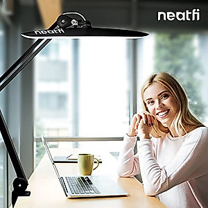 Neatfi XL 2,200 Lumens LED Task Lamp with Clamp, 24W Super Bright Desk Lamp, 117 Pcs SMD LED, 20 Inches Wide Lamp, 4 Level Brightness, Dimmable, Eye-Caring LED Lamp, Table Clamp LED Light (Black)
