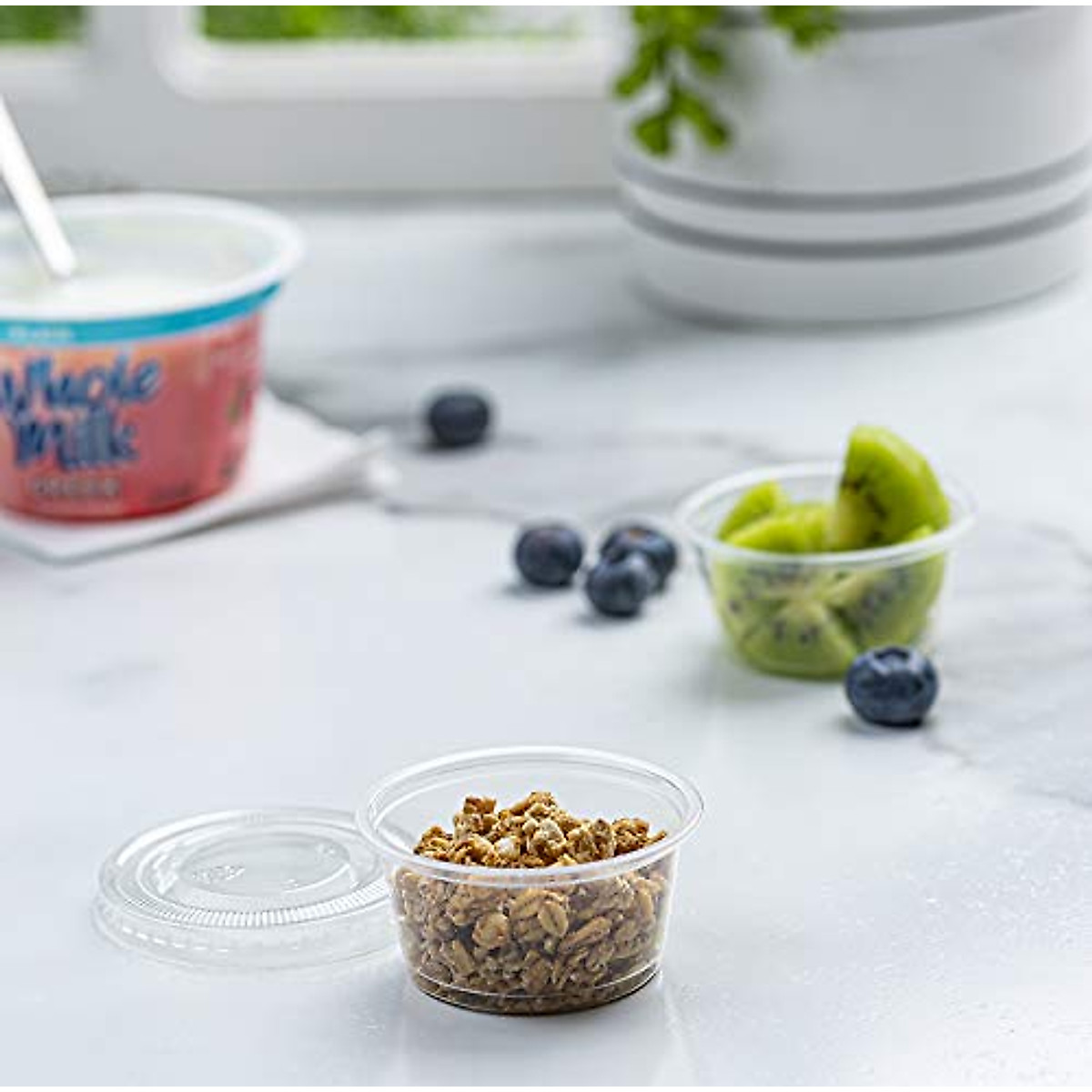 Plastimade Clear Disposable Plastic Portion Cups With Lids (200 Sets - 2 Oz) - Disposable Condiment Cups, Sauce/Dip/Dressing Cups, Souffle Cups & Jello Shot Cups With Lids | Great Sampling Container