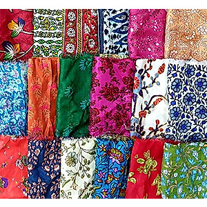 Vintage Fabrics Crafts Saree Silk Remnants DIY Scraps Fabric Sari Fabric Material 50 Small Pieces Small Floral Pieces for Art and Craft Scrapbook Art Doll Junk Journal