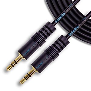 SatelliteSale Auxiliary 3.5mm Audio Jack Male to Male Digital Stereo Aux Cable Universal Wire PVC Black Cord 15 feet
