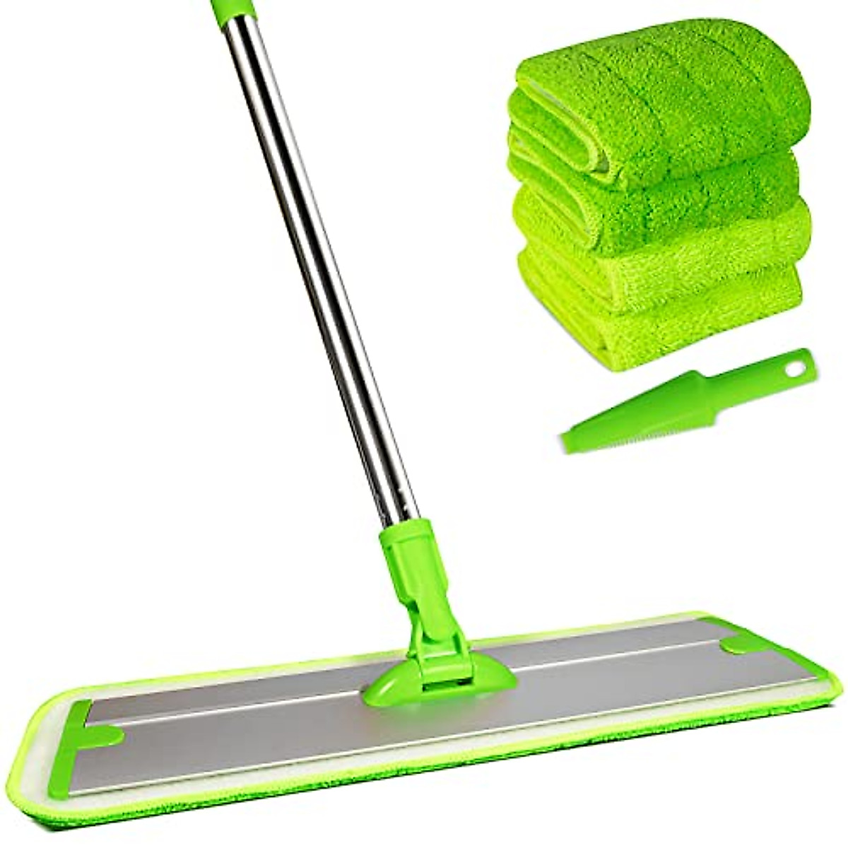 18" Microfiber Mop for Floor Cleaning, Microfiber Floor Mop with 57" Stainless Steel Handle,4 Reusable Washable Mop Pads and Mop Pads Brush,Microfiber Mop for Hardwood,Laminate,Tile,Floor Cleaning