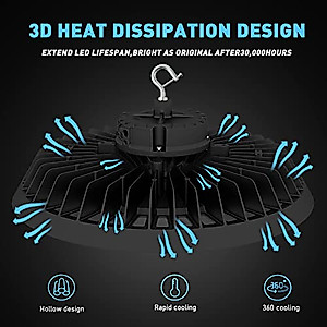 OSTEK 2Pack UFO led high Bay Light 150W, 0-10V Dimmable High Bay LED Lighting Fixture, 5000K, US Hook 5' Cable Barn Workshop Bay Lighting for Garage/Commercial Warehouse/Wet Location