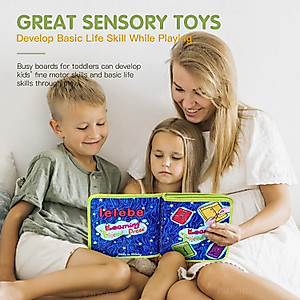 FAONIE Toddler Busy Board Toddler Early Learning Toys Basic Life Skills Learn to Dress Board Book - Zipper, Snap, Button, Buckle, Lace & Tie