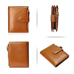 FT FUNTOR Small Wallet for Women Genuine Leather Bifold Compact RFID Blocking Zipper Pocket Ladies Credit Card Slots Purse with ID Window