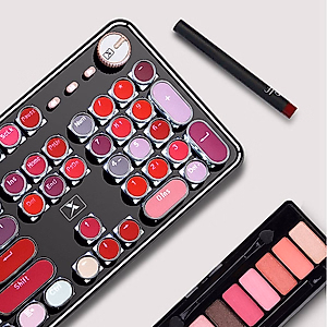 Corn K520 Lipstick Mechanical Gaming Keyboard Metal Panel Round Retro Backlit 104 Keys USB Wired Blue Switch for Desktop, Laptop