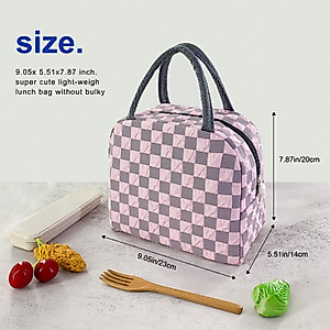 Mziart Cute Lunch Bag for Women Men, Aesthetic Lunch Bag Reusable Insulated Lunch Tote Bag Kawaii Lunch Box Container Waterproof Lunch Cooler Bag for Work Office Travel Picnic (Pink)