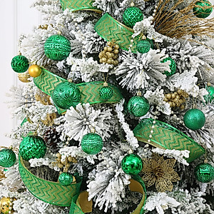 Christmas Ball Ornaments Green Christmas Tree Decorations with Hang Rope-36pcs Shatterproof Christmas Ornaments Set with 6 Styles in 3 Sizes(Small Medium Large)