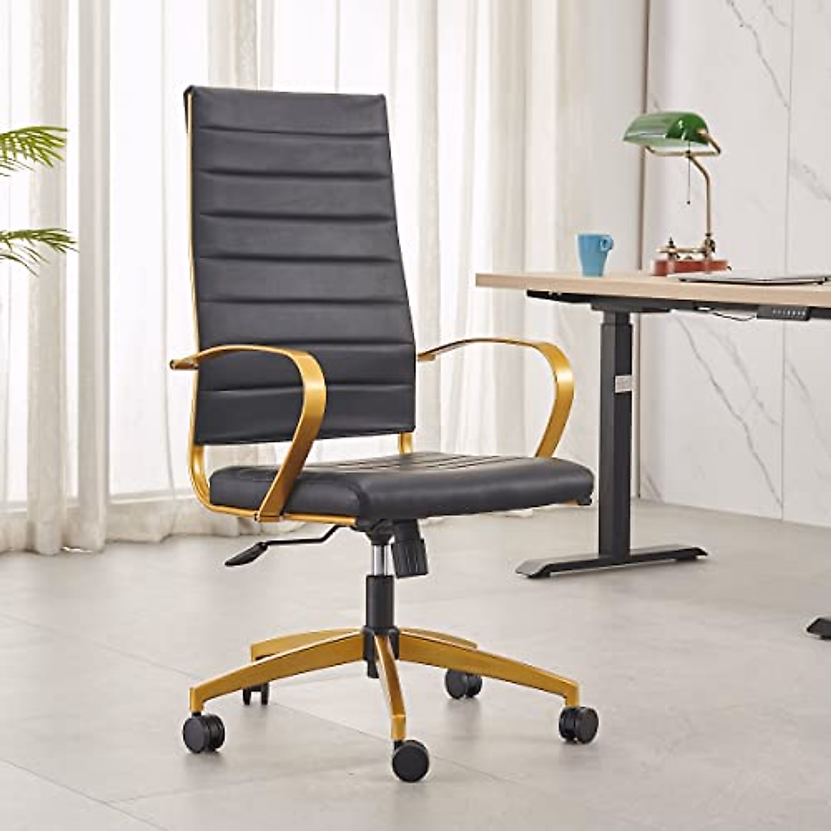 CAROCC Gold Office Chair Executive Office Chair Ergonomic High Back Conference Computer Chair with Lumbar Support White Executive Swivel Office Desk Chair 350+lb 4020 (Gold Black)