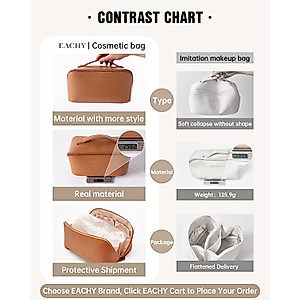 EACHY Travel Makeup Bag,Large Capacity Cosmetic Bags for Women,Waterproof Portable Pouch Open Flat Toiletry Bag Make up Bag with Divider and Handle (Brown, Medium)
