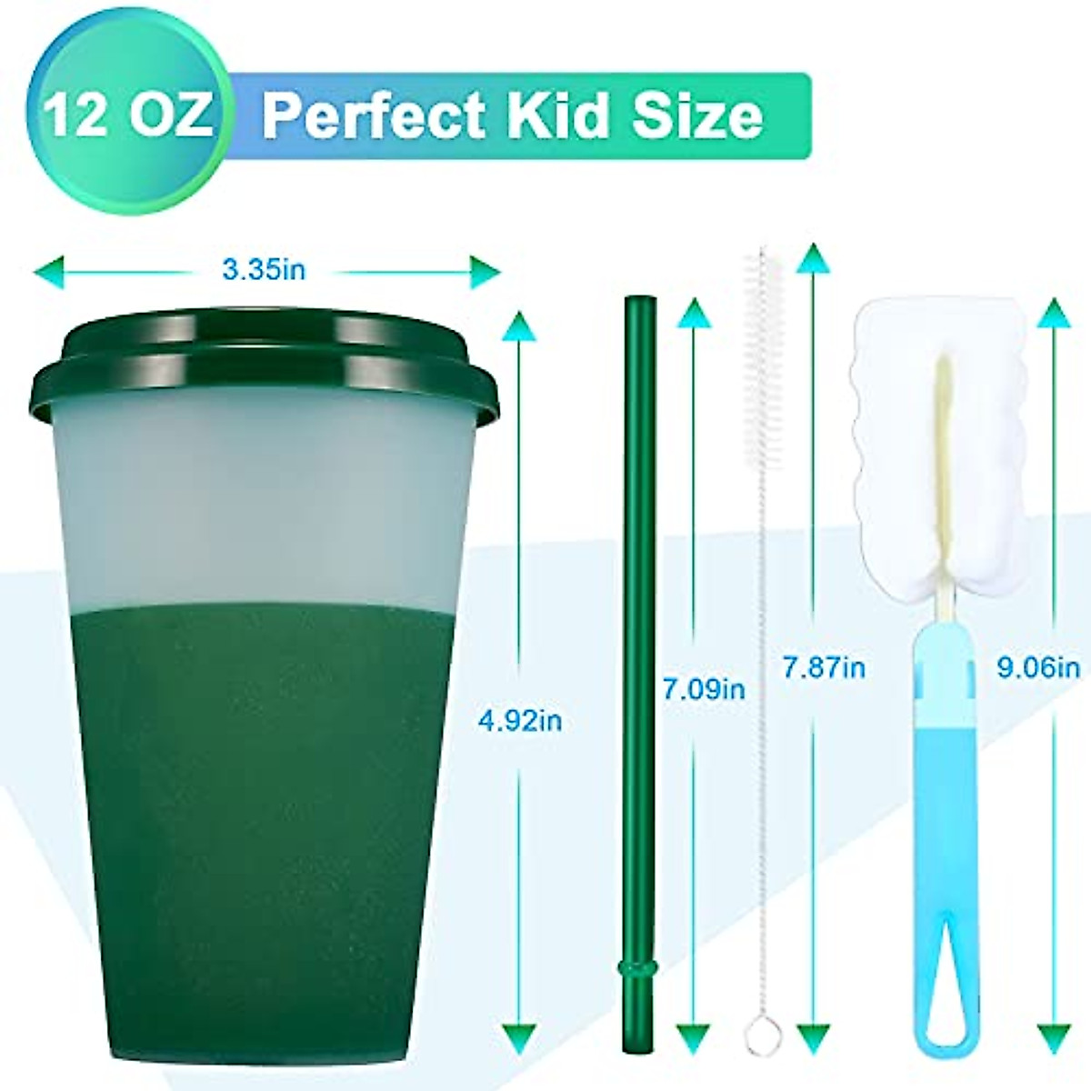 Patinao Color Changing Cups Tumblers with Lids & Straws for Kids - 7 Reusable Plastic Bulk Tumblers 12oz Cold Cup Tumbler Set for Kids