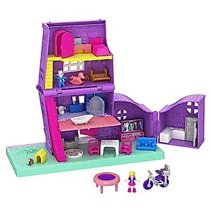 Polly Pocket Doll House with Micro Doll, Toy Bike & Furniture Accessories, Transforming Pollyville Pocket House Playset
