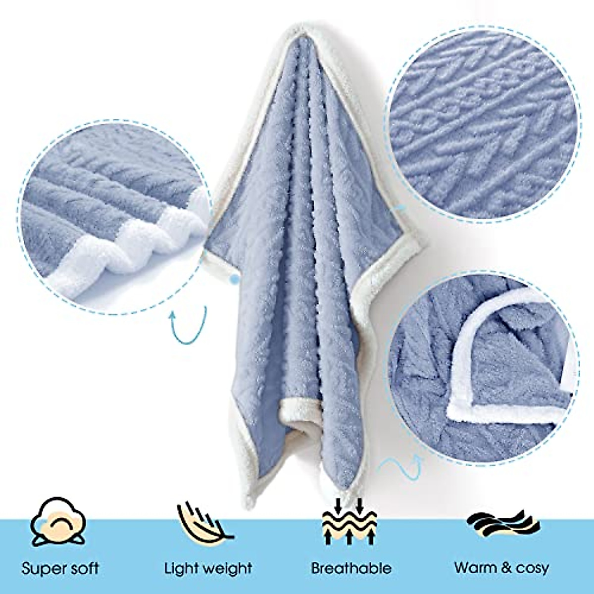 DEZANBO Baby Blanket for Boys Girls, Stylish 3D Sherpa Fleece Baby Blankets for Newborn Infants,30”X 40”-Super Soft Fluffy Warm Cozy Plush Fuzzy,Great for Baby Showers,Blue