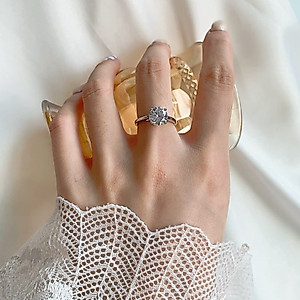 Blocaci Solitaire Engagement Rings for Women 1 Carat Classic Round Moissanite Wedding Rings 925 Sterling Silver 10K 14K 18K Gold Anniversary Promise Rings for Her with Text Engraving (10K Gold)