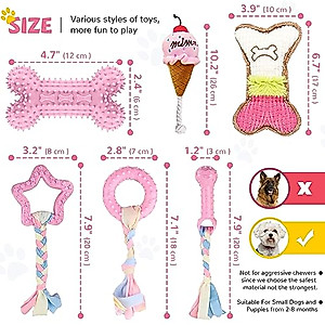 BAEJMJK 6 Pack Puppy Teething Toys Pink Small Breed Dog Chew Toys with Rope Cute Soft Rubber Puppy Toys Set for Cleaning Teeth Interactive Pet Doggy Bone Toys