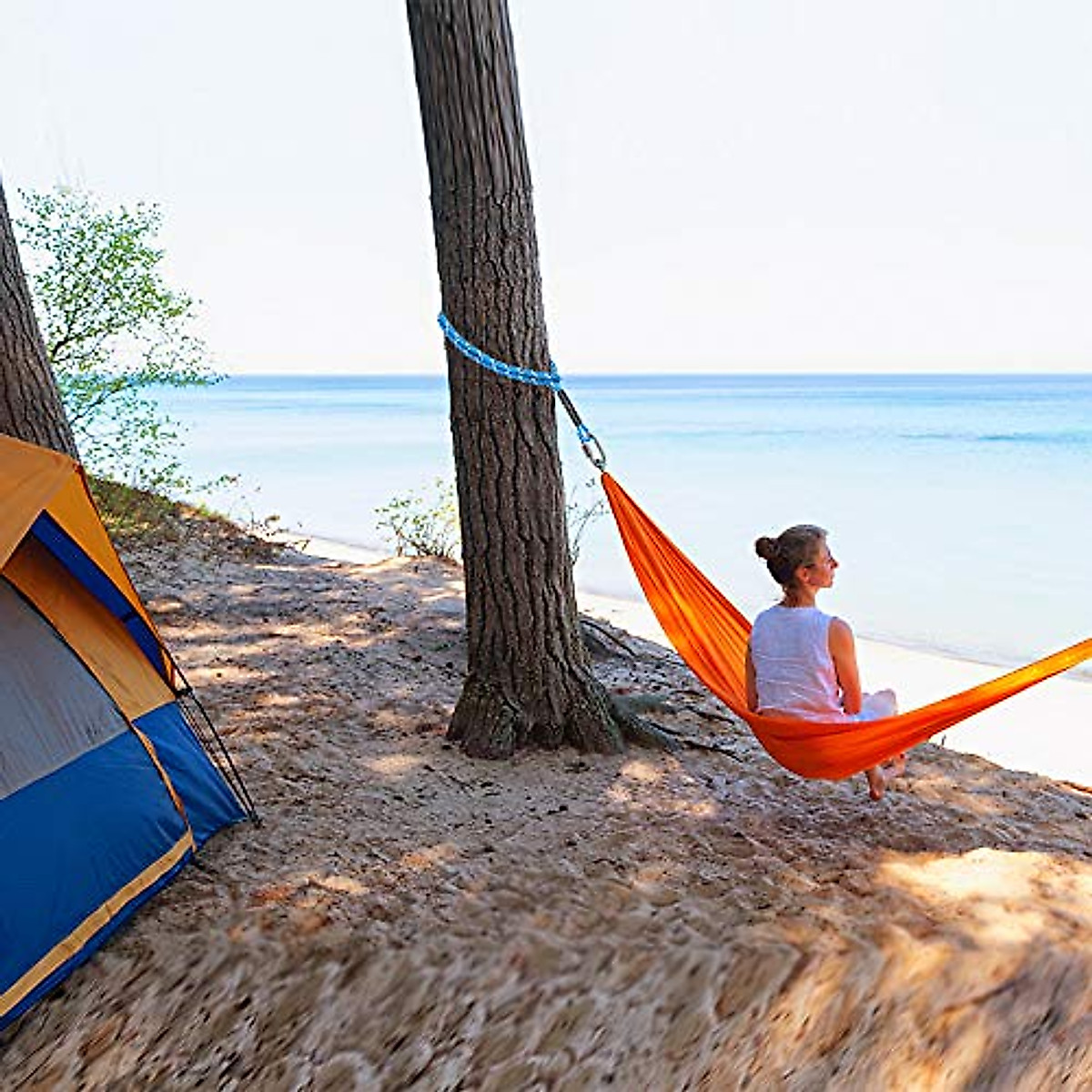 BeneLabel Tree Swing Rope, Hammock Tree Swing Hanging Strap, Heavy Duty Carabiner, for Indoor Outdoor Swing Hammock Playground Set Accessories, 4 ft, 1 Pcs, Blue