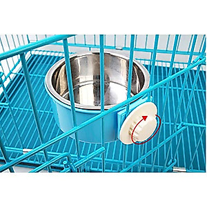 RUBYHOME Dog Bowl Feeder Pet Puppy Food Water Bowl, 2-in-1 Plastic Bowl & Stainless Steel Bowl, Removable Hanging Cat Rabbit Bird Food Basin Dish Perfect for Crates & Cages, Blue