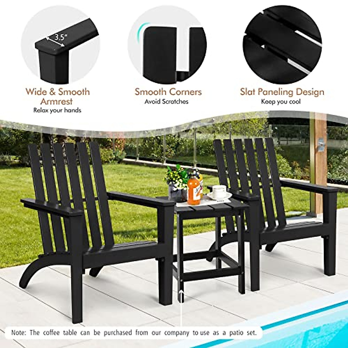 Tangkula Adirondack Chair Acacia Wood Outdoor Armchairs, Weather Resistant for Patio Garden Backyard Deck Fire Pit, Lawn Porch Furniture & Lawn Seating, Campfire Chairs, Adirondack Lounger (2, Black)