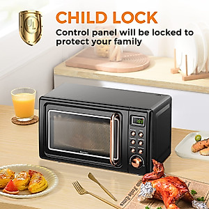 MAT EXPERT 0.7 Cu.ft Compact Microwave Oven, Digital Timing & Child Lock, Small Microwave w/Glass Turntable & 6 Preset Buttons, Delayed Start Function, 700W Mini Microwave w/5 Micro Power (Golden)
