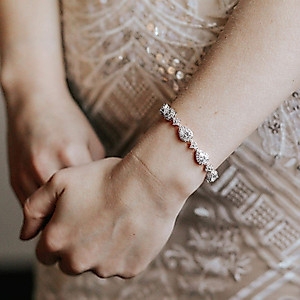 SWEETV Wedding Teardrop Bracelets for Brides Bridesmaids, Crystal Cubic Zirconia Bridal Bracelets for Women Prom, Silver