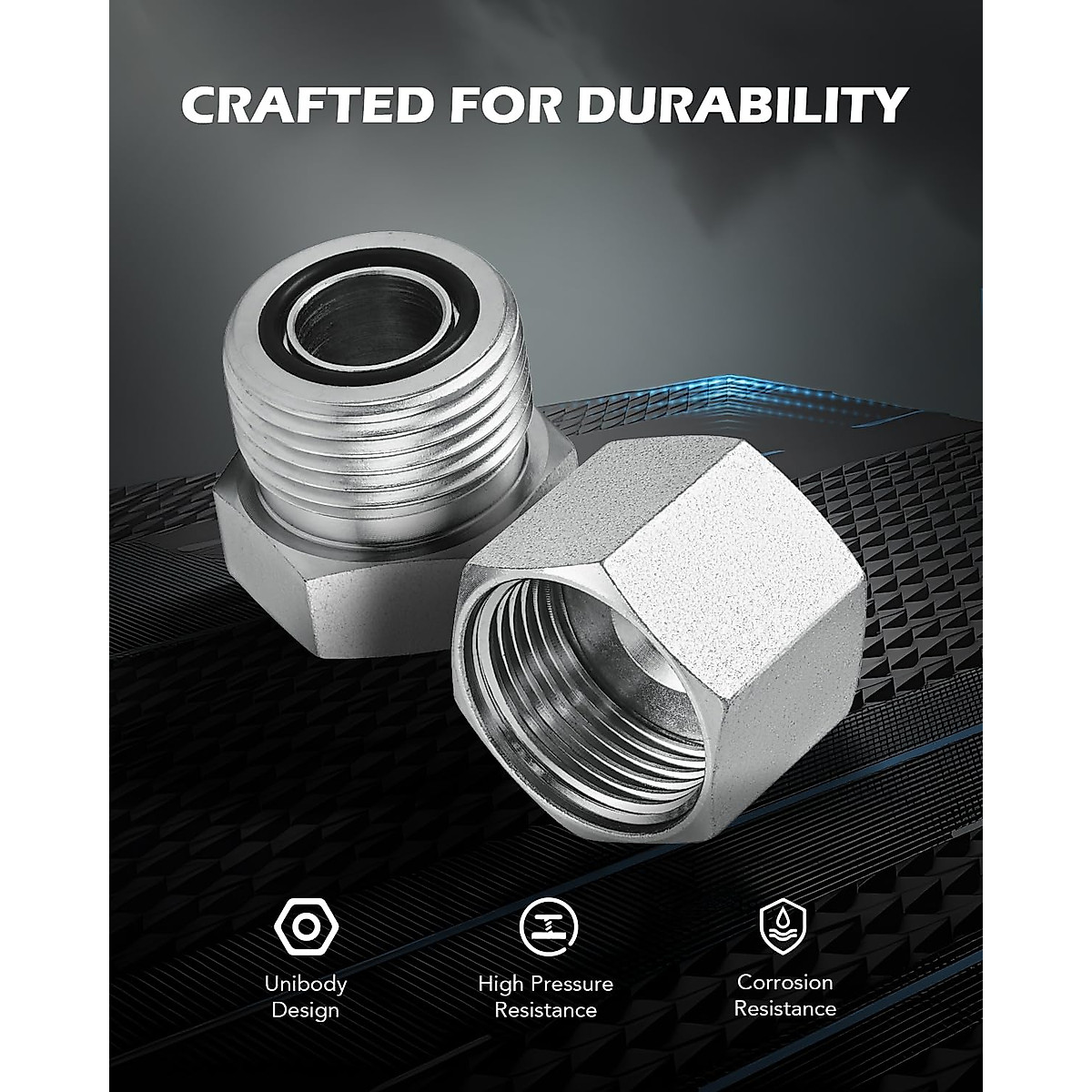 ZELCAN 64 Pc O Ring Face Seal Fitting Kit, Hydraulic Hose Tube and Pipe Fittings, ORFS Cap and Plug Set for Hydraulics, Heavy Duty O Ring Assortment Kit Precision Threaded, ORFS Sizes 4 6 8 10 12 16