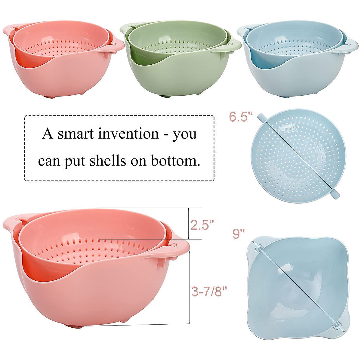 Yesland 3 Pack Nut Bowl Pistachio Bowl - Double Dish Pedestal Serving Snack Dish with Seeds Shell Storage for Pistachios, Cherries, Edamame, Fruits, Candy(Pink, Blue, Green)