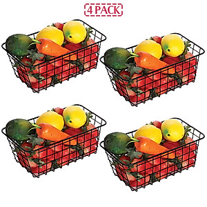 XINFULL 4 Pack Wire Storage Baskets Household Metal Wall-Mounted Containers Organizer Bins for Kitchen Bathroom Freezer Pantry Closet Laundry Room Cabinets Garage Shelf, Medium