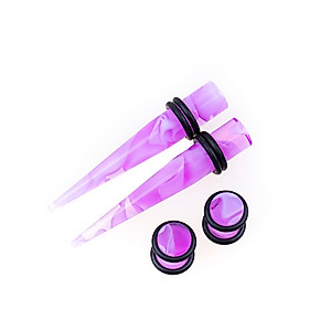 Linkning 50 PCS Ear Stretching Kit 14Gauges-00Gauges Earring Marble Acrylic Taper Piercing Jewlery Sets (Purple)