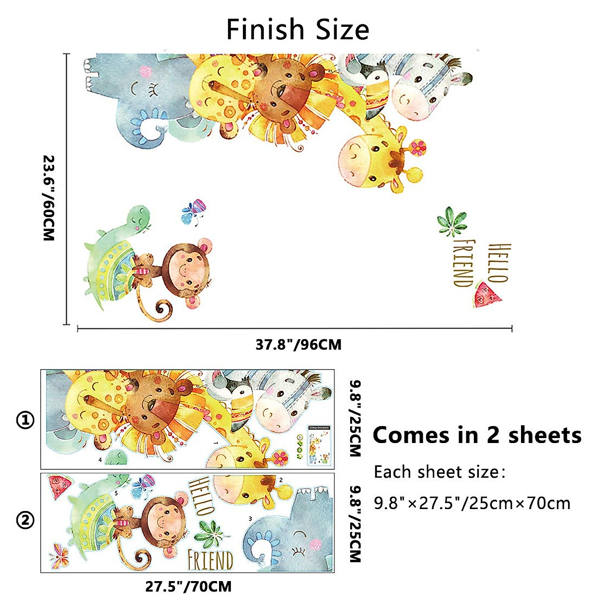 Cute Cartoon Animal Door Sticker Giraffe Elephant Wall Decals for Kids Rooms Bedroom Wardrobe Door Nursery Decoration