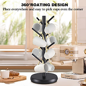 ZYZWTG Mug Holder Tree,New Upgraded 360° Rotated 8 Hooks Coffee Cup Holder for Counter,Wood Coffee Mug Rack Standing for Coffee Bar Accessories and Kitchen Home Organizer(Black)