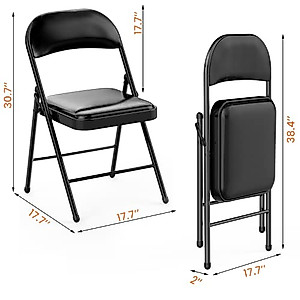YJHome Folding Chairs with Padded Seats, Black Metal Folding Chairs Set of 2 Pack, Portable Foldable Chair Comfortable Folding Chair for Card Table