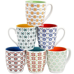Frcctre 6 Pack Coffee Mugs Set, 17 Ounce Large Porcelain Coffee Cups Tea Cups Drinking Cups for Coffee, Tea, Cocoa, Cappuccino, Dishwasher Safe