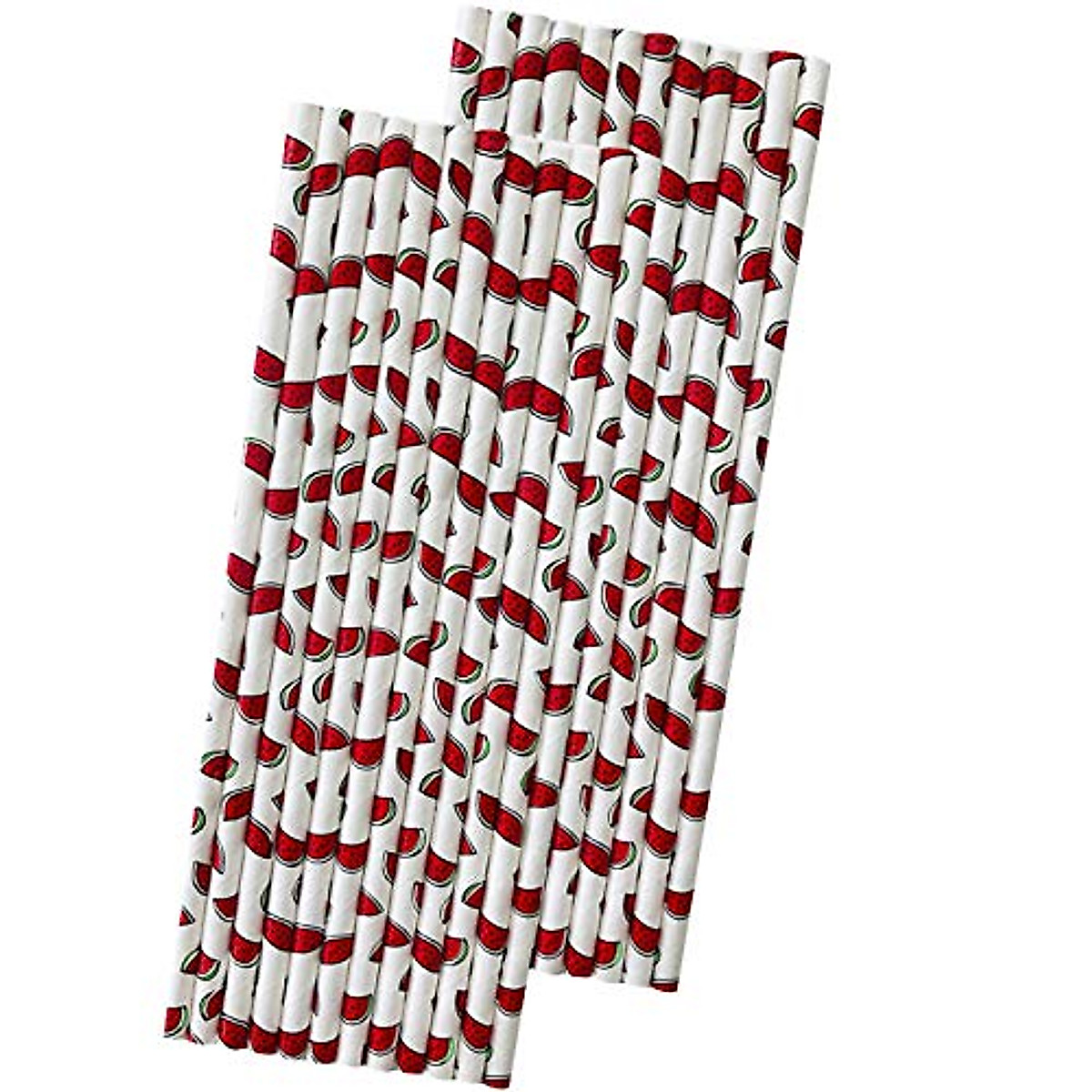 Watermelon Themed Paper Straws - Red Green White - 50 Pack