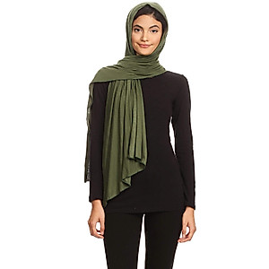 Abeelah Jersey Hijab Scarf - Made in the USA - Islamic, Muslim, African and Indian Fashion Compatible (Olive)